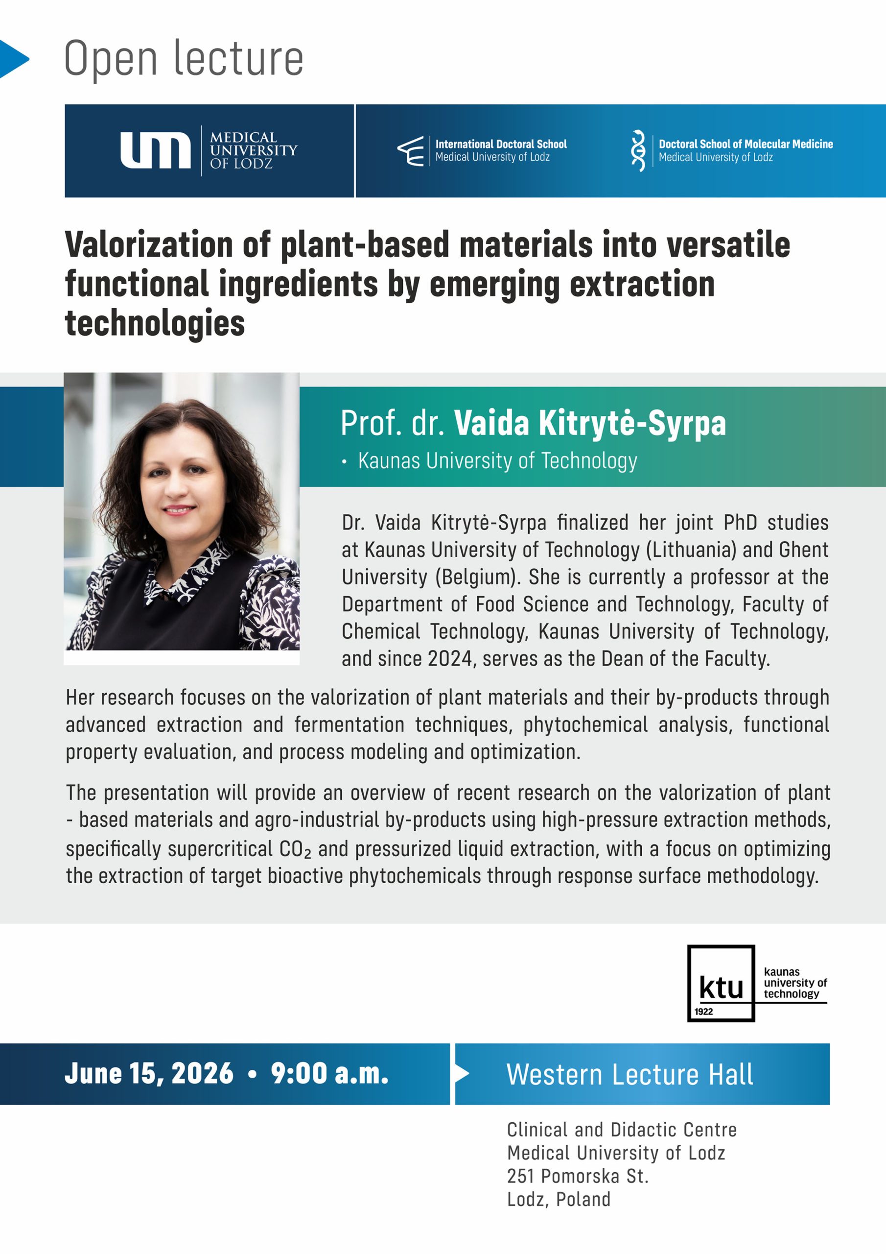 Open Lecture • Prof. Vaida Kitrytė-Syrpa "Valorization of plant-based ...
